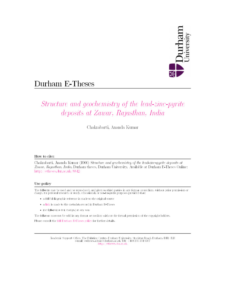 Structure and Geochemistry of The Lead-Zinc-Pyrite | PDF