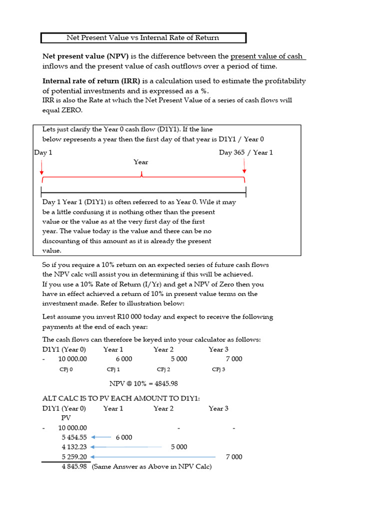 NPV and IRR Calculation Guide | PDF | Net Present Value | Internal Rate ...