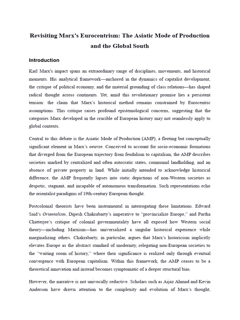 Revisiting Marx's Eurocentrism-Asiatic Mode of Production and Global ...
