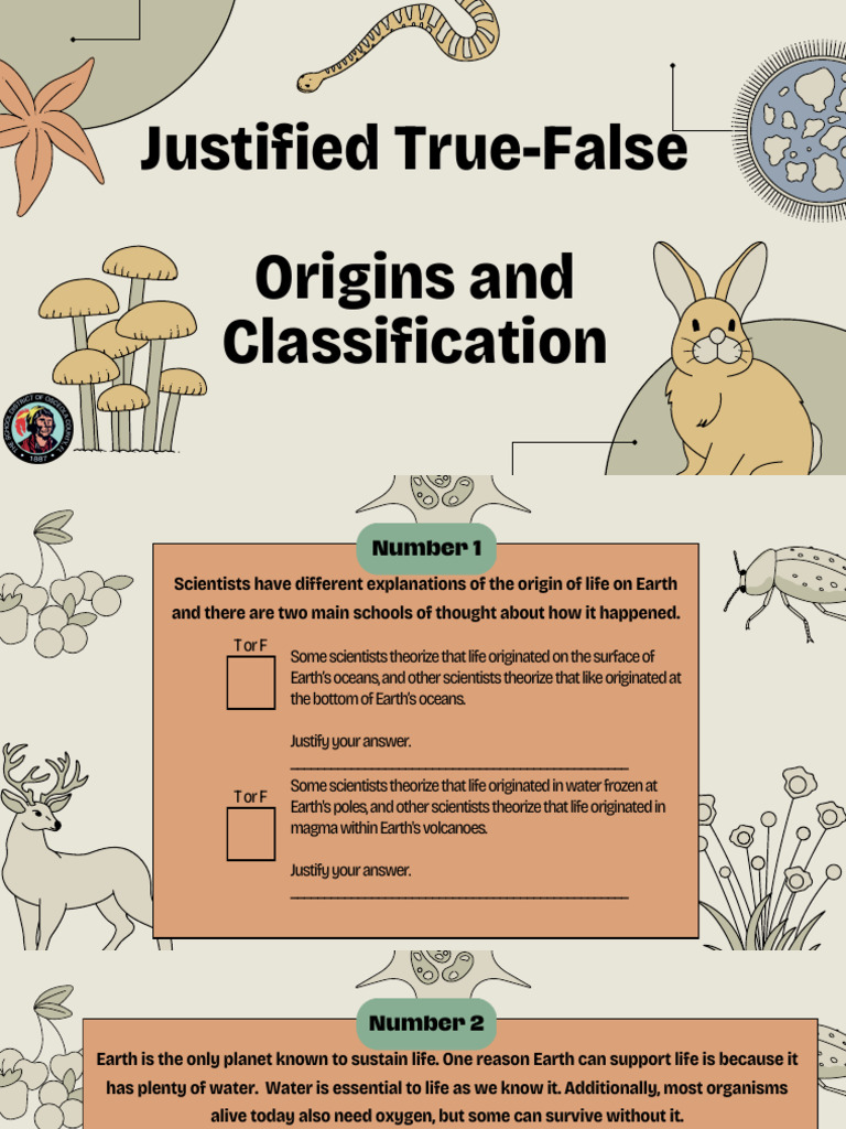 Justified True False Origins and Classification | PDF | Biology ...