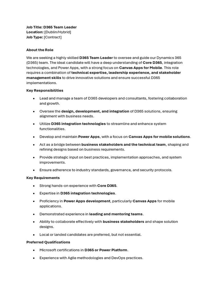 D365 Team Leader | PDF