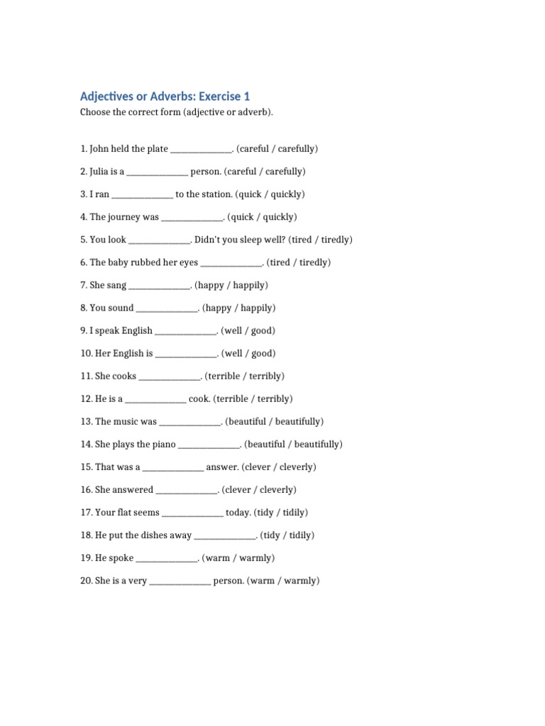 Adjective or Adverb Exercise | PDF
