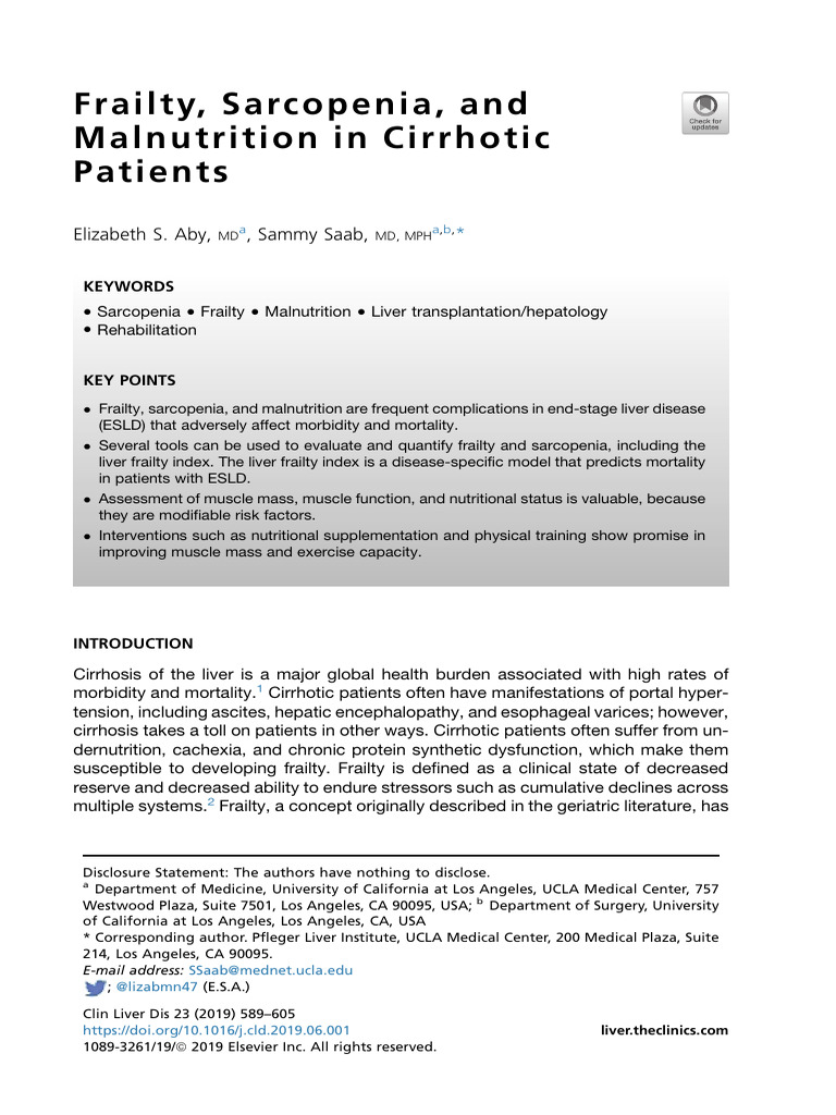 Frailty, Sarcopenia, and Malnutrition in Cirrhotic Patients | PDF ...