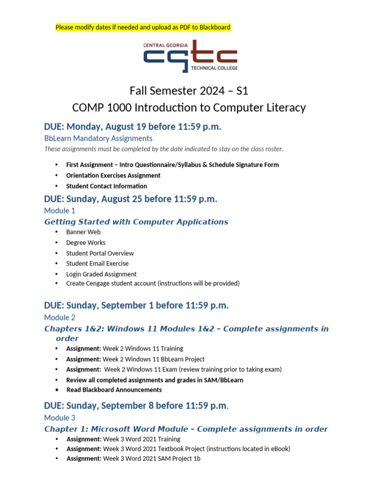 COMP 1000 - 202512 - Fall 2024 Schedule - S1 | PDF | Microsoft Windows ...