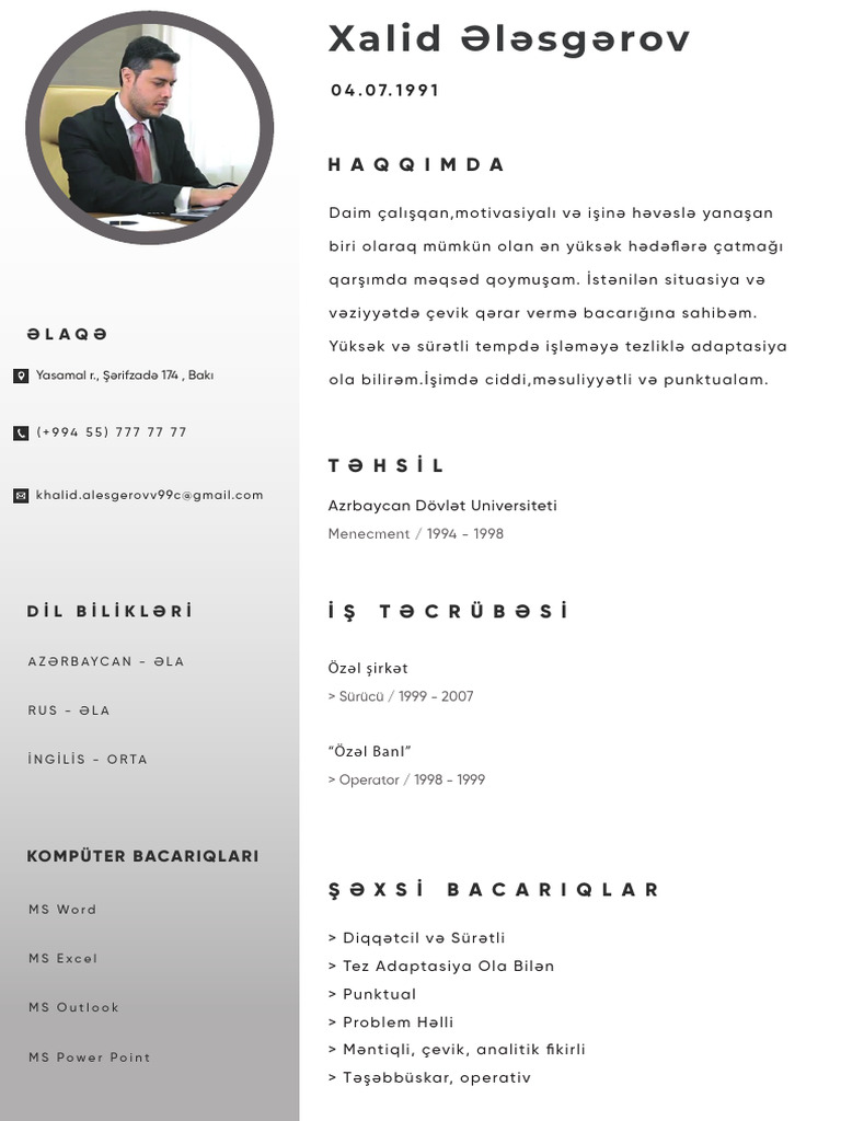 Xalid Ələsgərov - Template - Nümunə | PDF