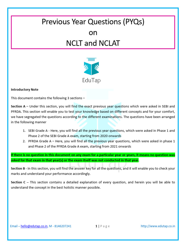 Previous Year Questions on NCLT & NCLAT | PDF | Tribunal | Judge