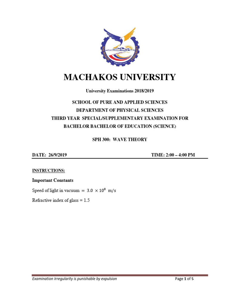 Suppl Exam SPH 300 Wave Theory | PDF | Waves | Diffraction