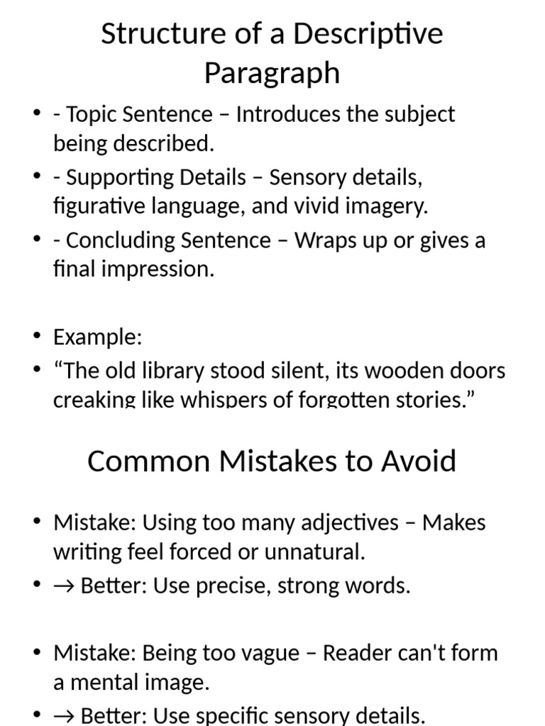 Descriptive Paragraph Structure Guide | PDF