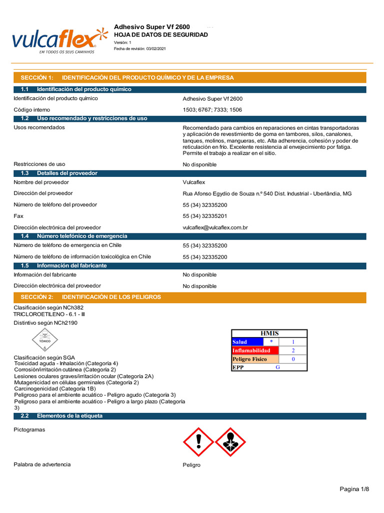 MSDS - Pegamento VF-2600 | PDF | Agua | Combustión