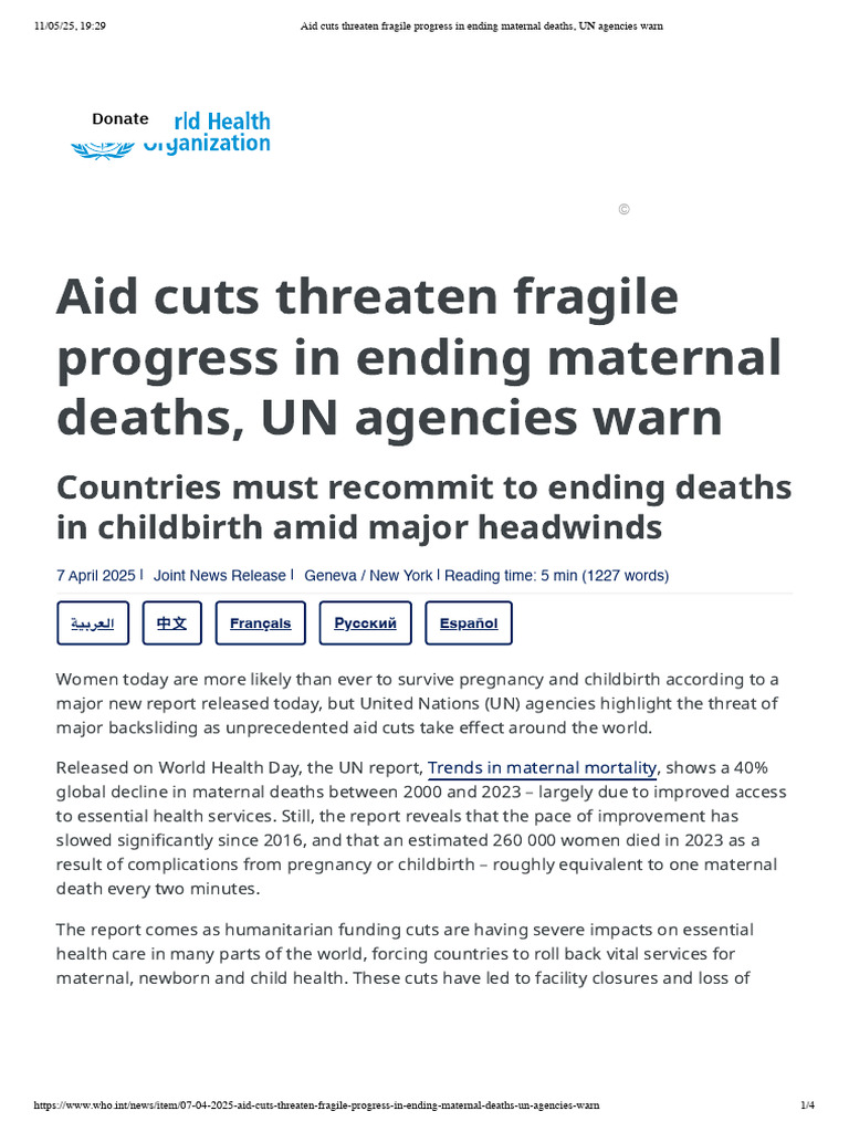 Aid Cuts Threaten Fragile Progress in Ending Maternal Deaths, UN Agencies Warn | PDF | Maternal ...