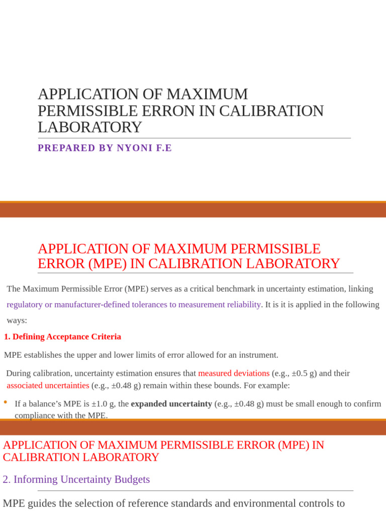 Application of Maximum Permissible Erron in Calibration Calibration-1 ...