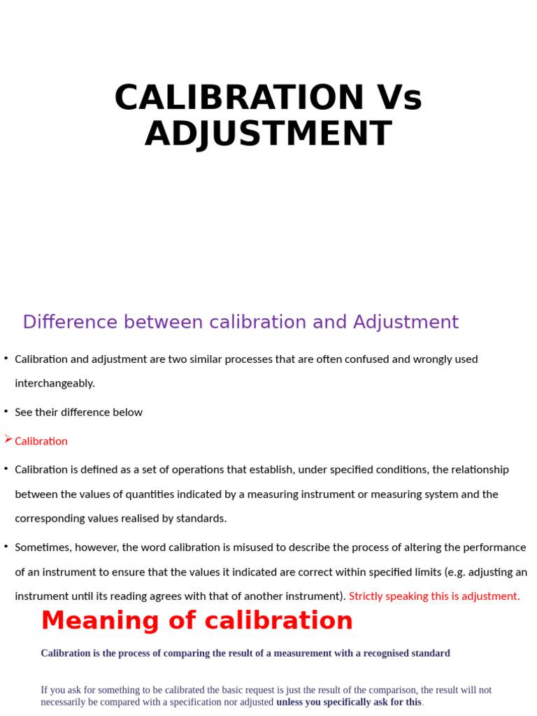 Calibration vs Adjustment Explained | PDF | Calibration | Measurement