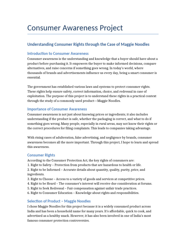 Consumer Awareness Project Maggie | PDF | Consumer Behaviour | Consumer ...