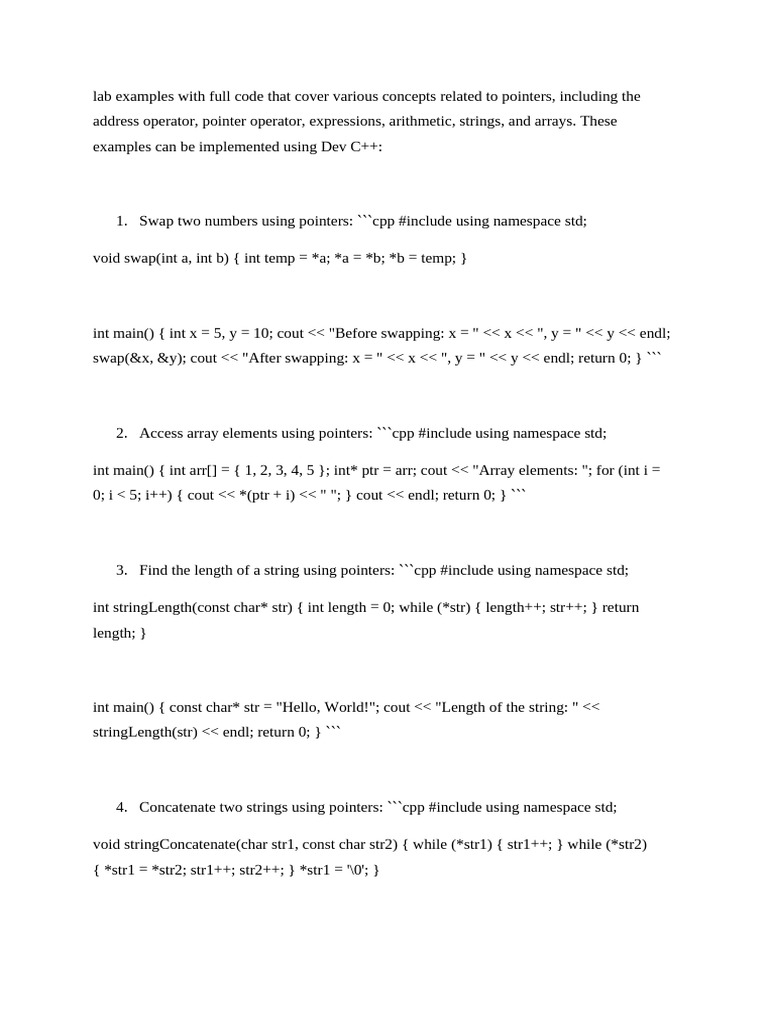 Prog Ii Pointer Example Lab Pdf Pointer Computer Programming