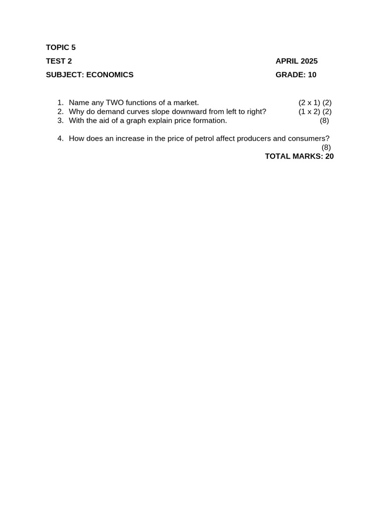 2025 Test 2 April Grd10 Economics | PDF