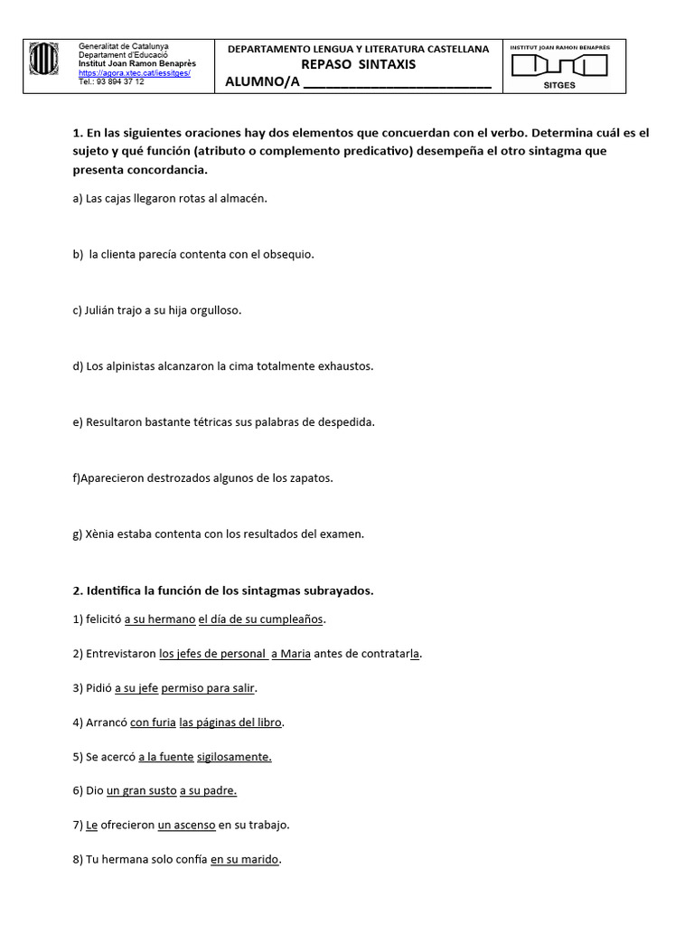 Repaso Inicial Sintaxis | PDF | Asunto (gramática) | Mecánica del lenguaje