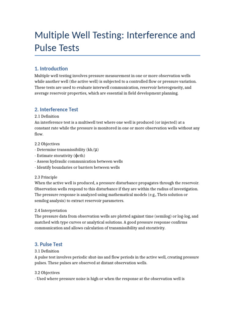 Multiple Well Testing: Interference & Pulse | PDF | Petroleum Reservoir