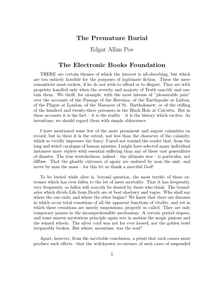 The Premature Burial by Edgar Allan Poe | PDF | Burial | Sleep