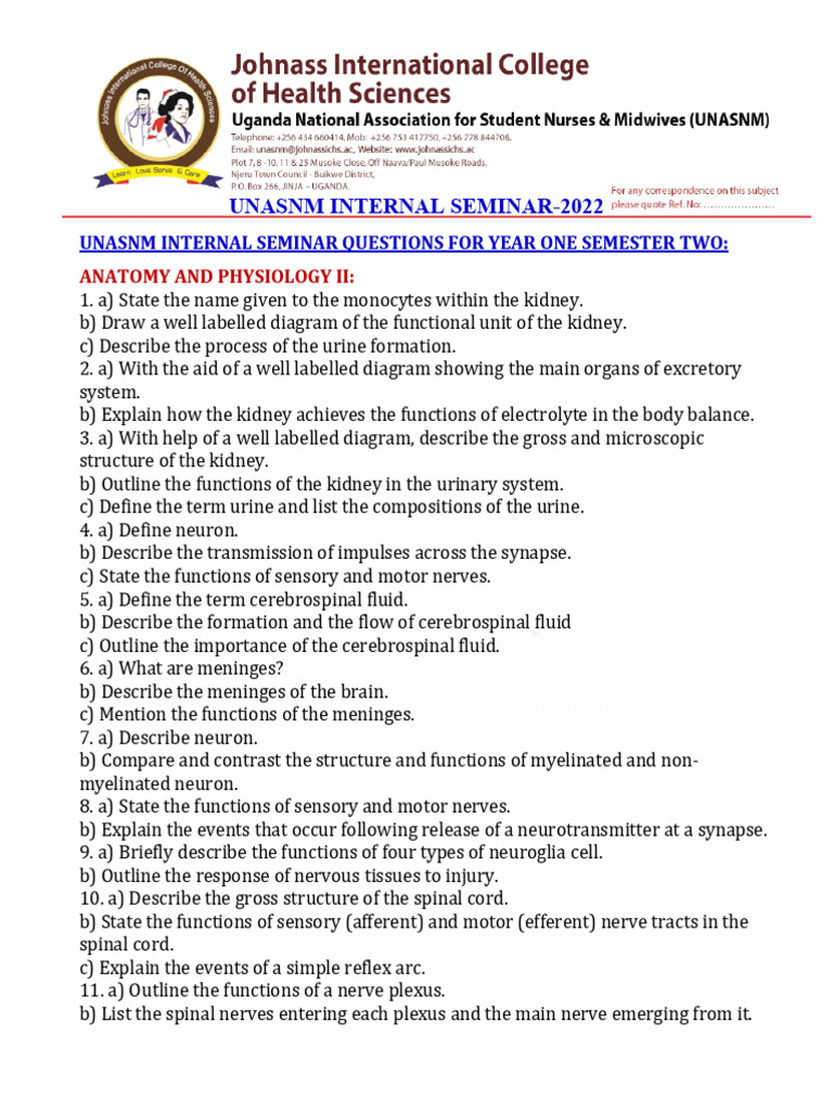 UNASNM Year One Seminar Questions | PDF | Pituitary Gland | Thyroid