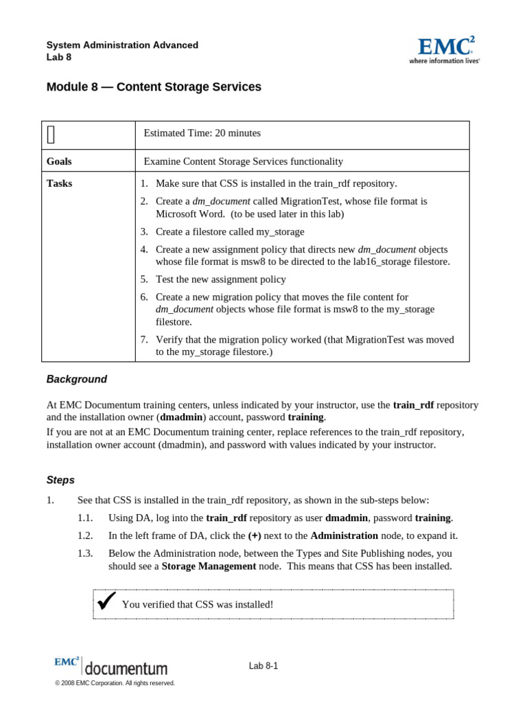 Lab08 - D65 Content Storage Services | PDF | Software | Computing