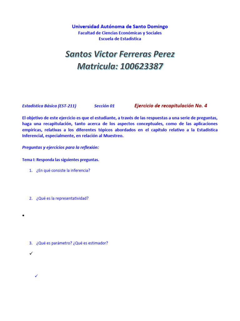 Ejercicio de Recapitulacion No. 4 Santos Victor Ferreras Perez ...