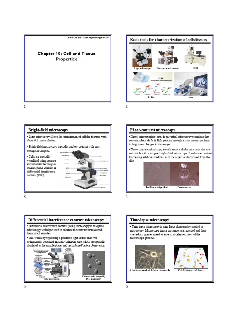 BE5230 - Ch10-Cell & Tissue Properties-Slides | PDF | Microscopy | Fluorescence Microscope