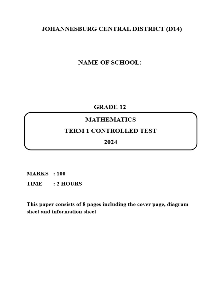 2024 GP-JC Grade 12 Term 1 Math Test QP | PDF | Sequence | Elementary ...