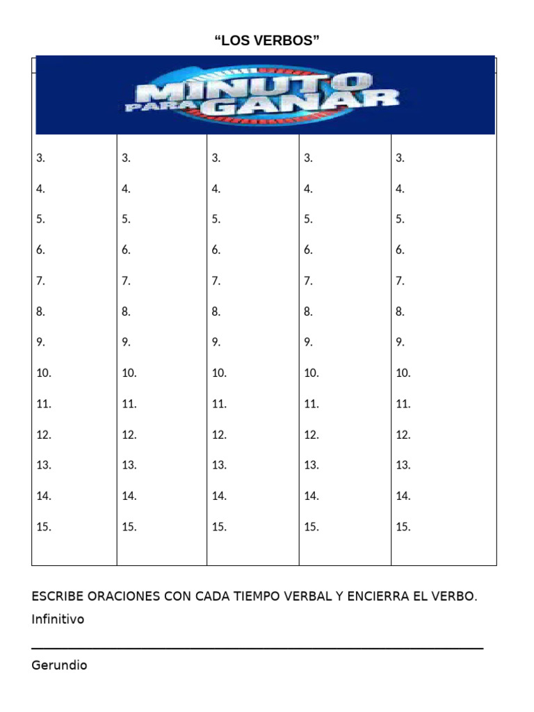 LOS VERBOS Un Minuto Para Ganar | PDF