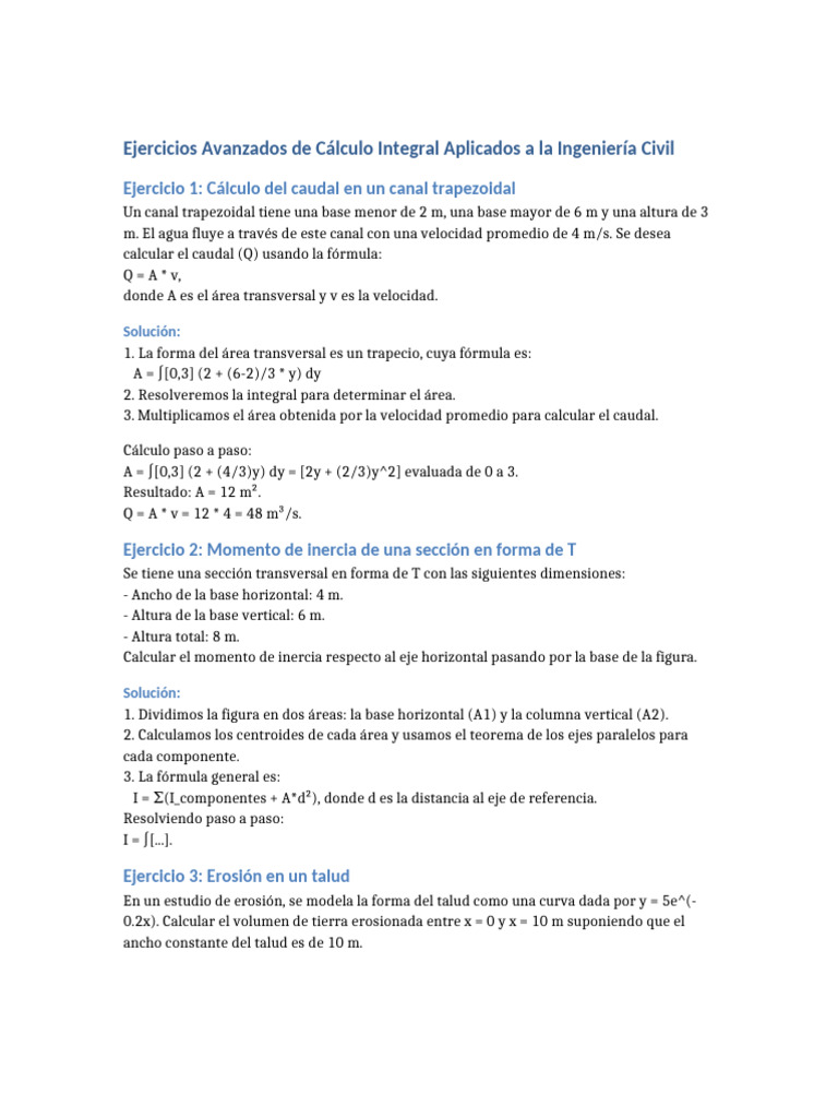 Ejercicios Avanzados Calculo Integral Ingenieria Civil | PDF