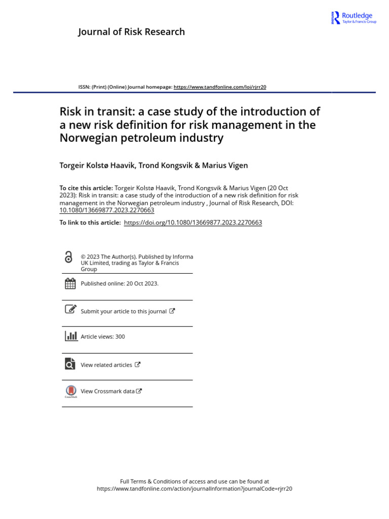 Risk in transit a case study of the introduction of a new risk ...