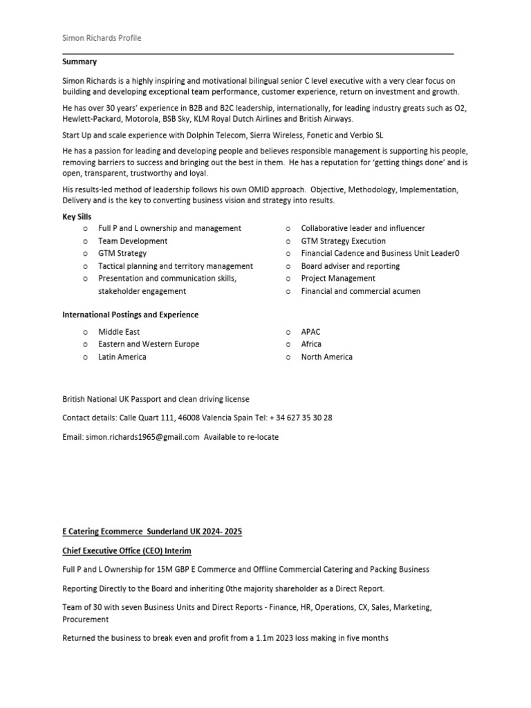Simon A Richards Profile CV | PDF | Hewlett Packard | Smartphone