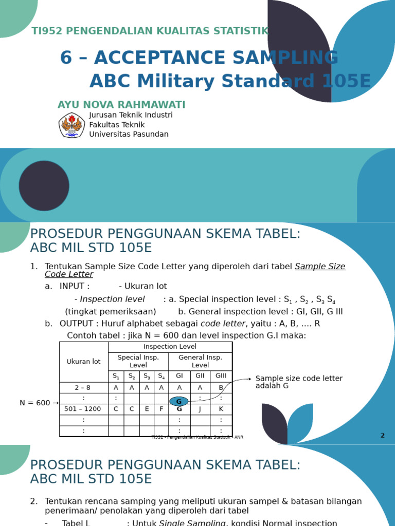 Materi 6 - PKS - Acceptance Sampling - ABC Military Standard 105E | PDF