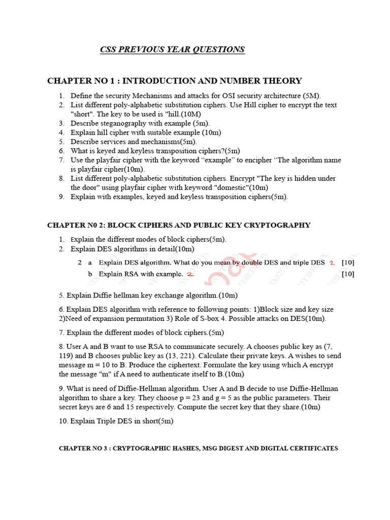 CSS Previous Year Questions | PDF | Key (Cryptography) | Cipher