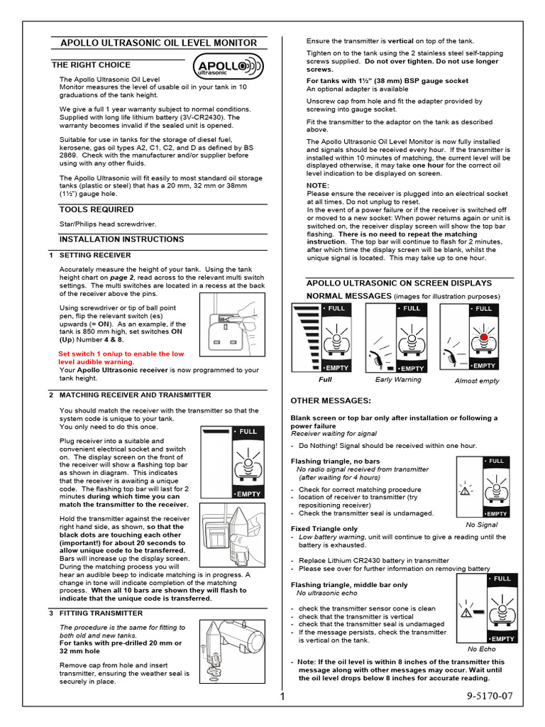 Apollo Ultrasonic Oil Monitor Guide | PDF | Ac Power Plugs And Sockets ...