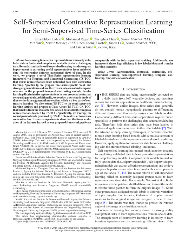 Self-Supervised Contrastive Representation Learning For Semi-Supervised Time-Series ...