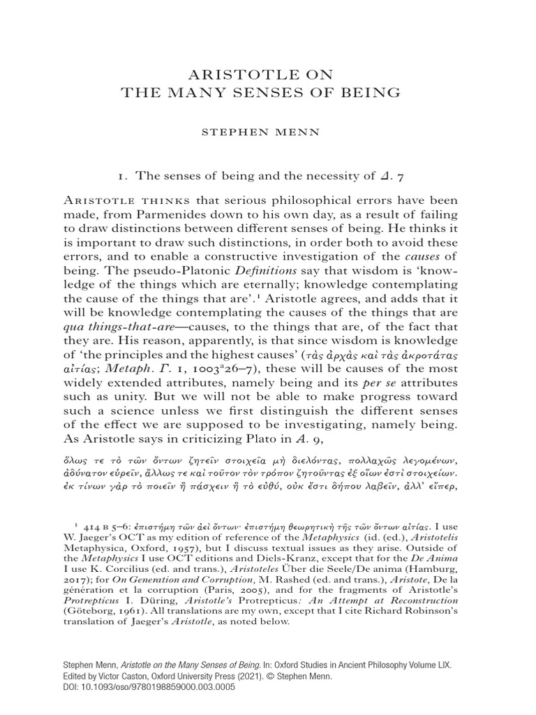 MENN-aristotle-on-the-many-senses-of-being | PDF | Aristotle | Metaphysics