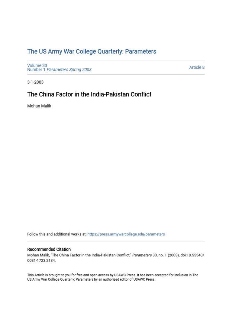 The China Factor in The India-Pakistan Conflict | PDF | Pakistan ...