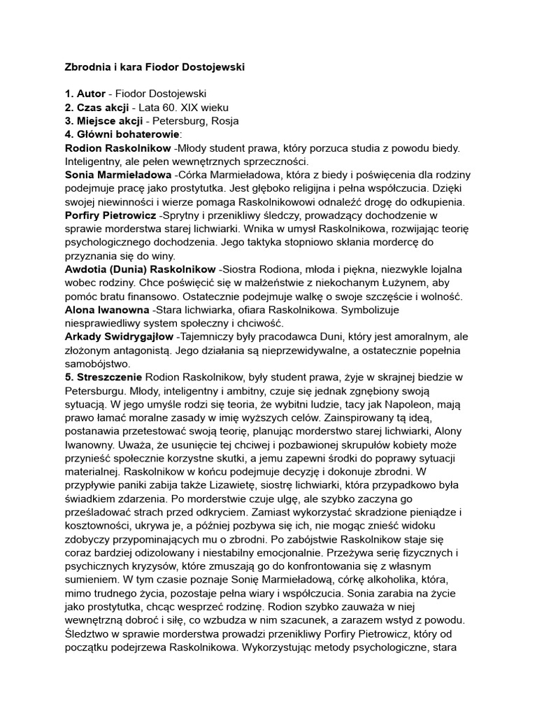 Zbrodnia I Kara Fiodor Dostojewski | PDF
