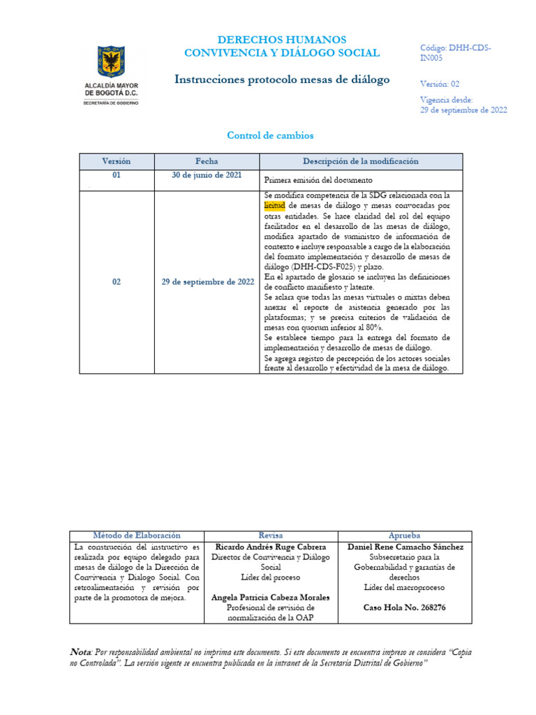 Instrucciones Protocolo Mesas de Diálogo | PDF | Mediación | Ciencias Políticas