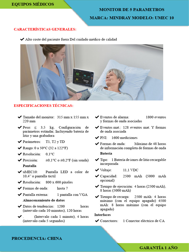 FT Monitor de 5 Parametros Mindray Umec 10 | PDF | Electrónica | Ingenieria Eléctrica