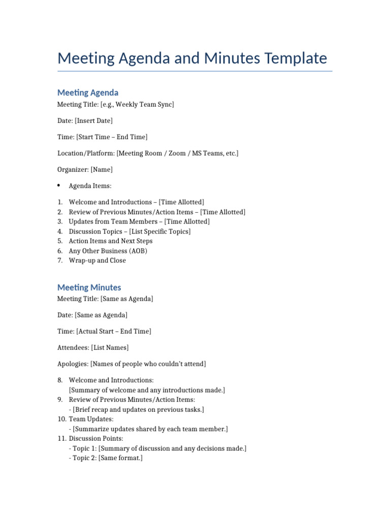 Meeting Agenda and Minutes Template | PDF