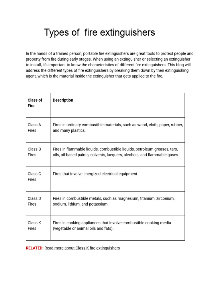 Types of Fire Extinguishers | PDF | Chemistry | Chemical Substances