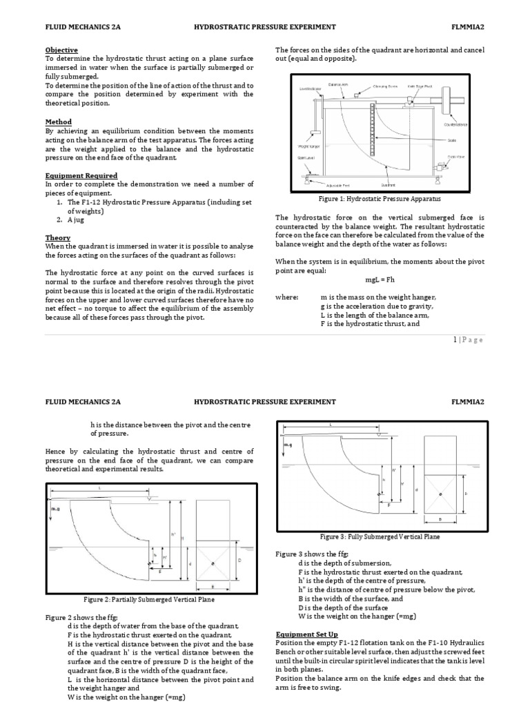 Hydrostatic Pressure Lab Handout 2025 | PDF | Force | Pressure