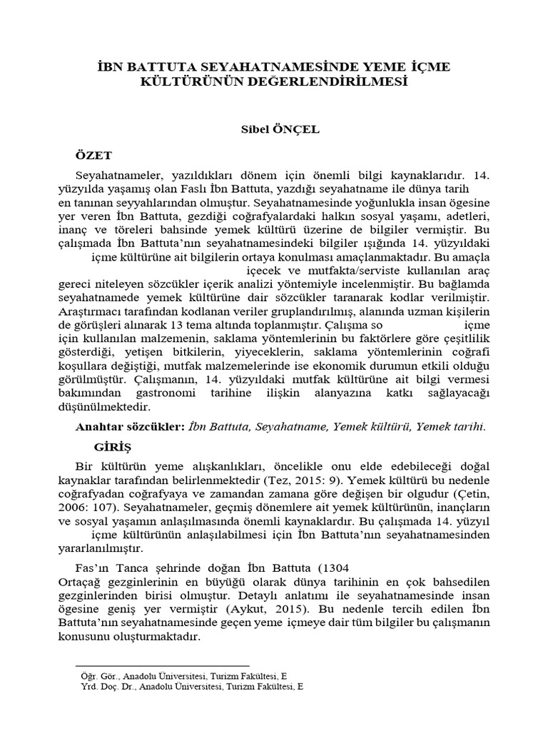 Ibn Battuta Seyahatnamesinde Yeme Icme K | PDF