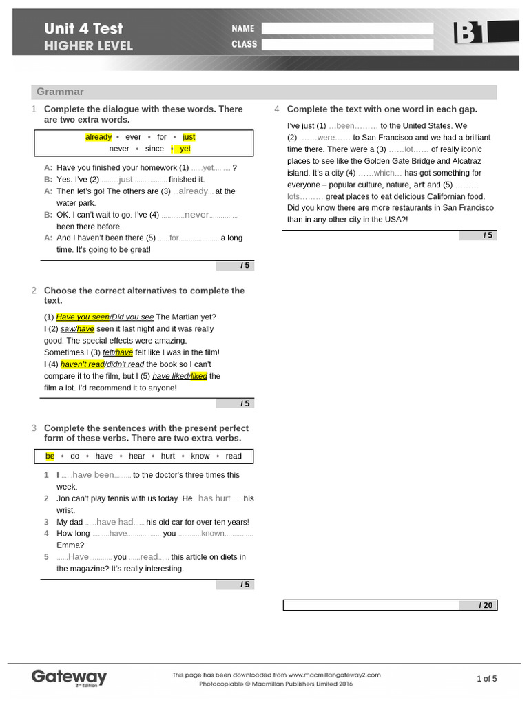 B1 UNIT 4 Test higher | PDF | Snoring