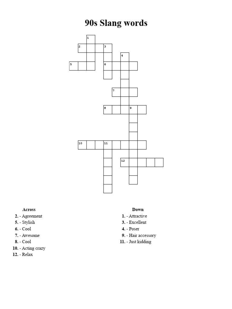 90s Slang Words Crossword Puzzle | PDF