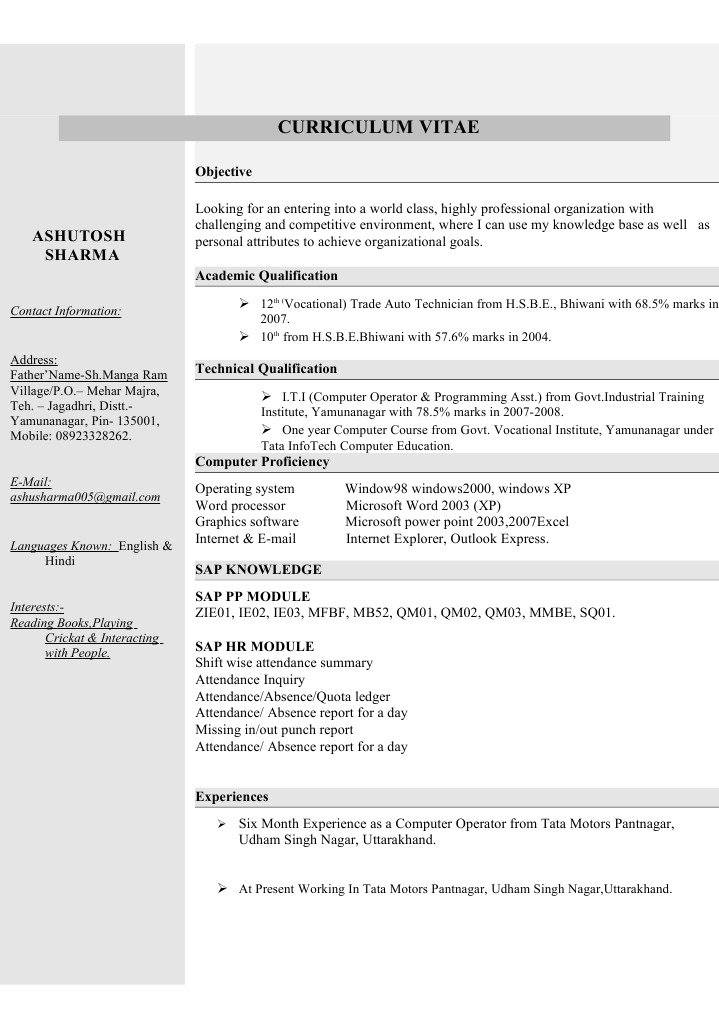 Curriculum Vitae: Ashutosh Sharma | PDF | Microsoft Excel | Software