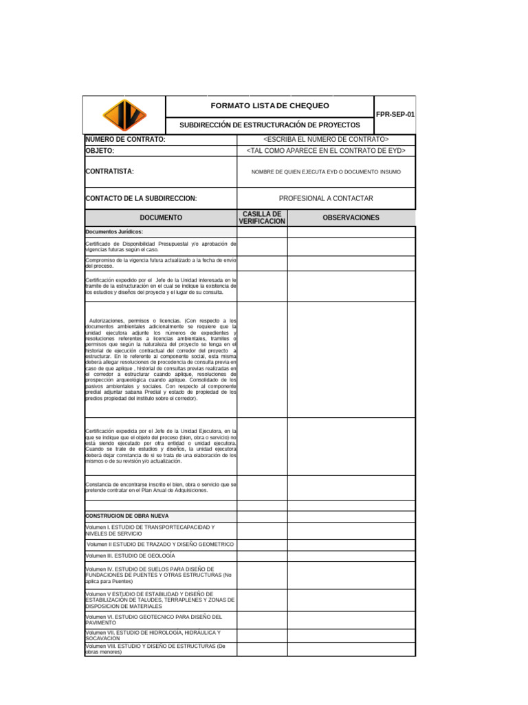 FPR Sep 01 Lista Chequeo | PDF | Presupuesto | Sustentabilidad