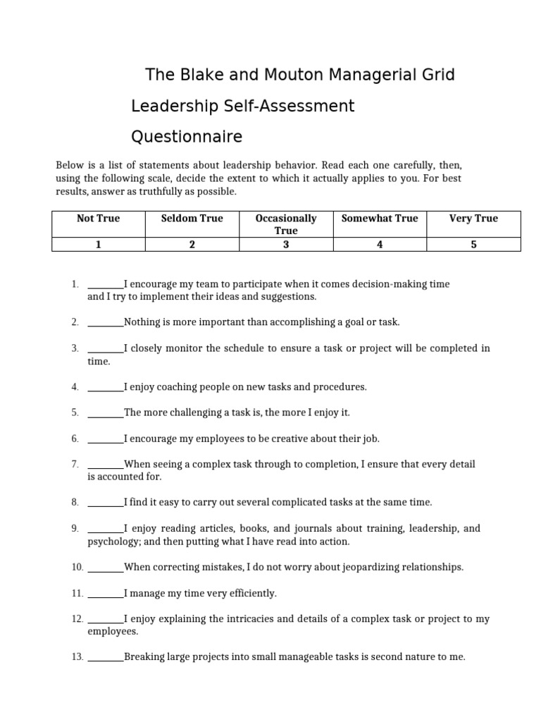 Leadership Matrix Self Assessment Questionnaire | PDF | Leadership ...