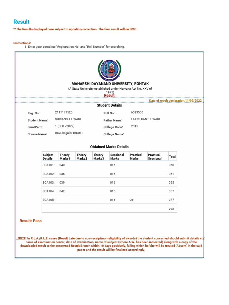 Maharshi Dayanand University, Rohtak PDF | PDF